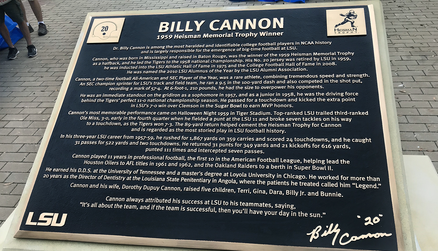 LSU Billy Cannon Dedication Plaques